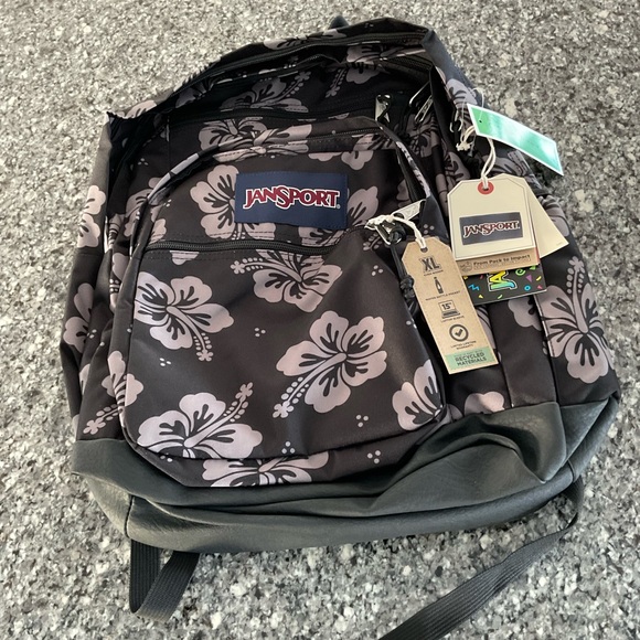 Jansport | Accessories | Jansport Black And Gray Floral Backpack With ...